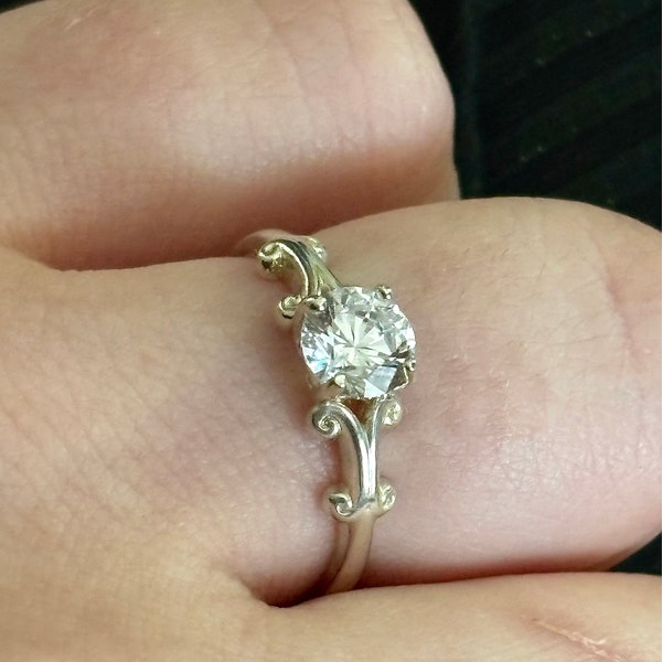 Greek Scroll Solitaire Ring Moissanite Cubic Zirconia White Topaz Ring ...