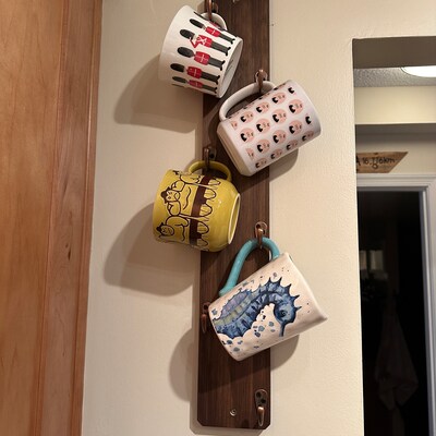 6 Cup Mug Rack With Shelf, Mug Rack Wall Mounted, Coffee Bar Decor ...