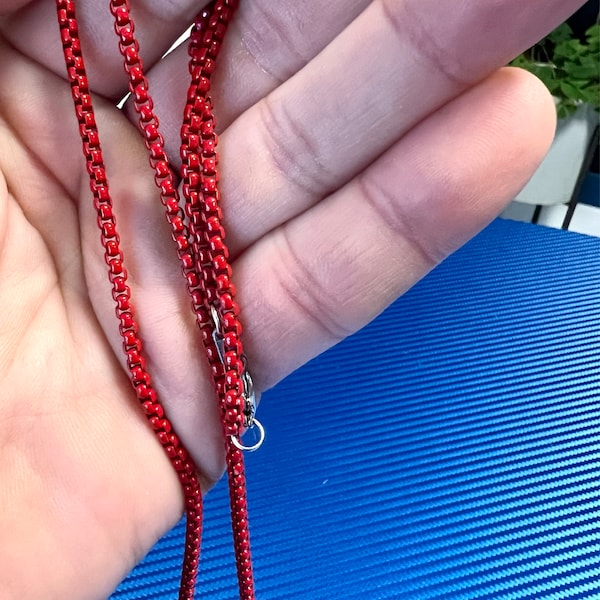 Men's "red BOX Chain" Necklace| Men's Red Stainless Steel Box Chain ...