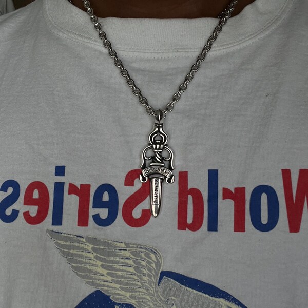 Ch Gothic Style Y2k Paper Chain Link Small Dagger Sword Necklace Chrome ...