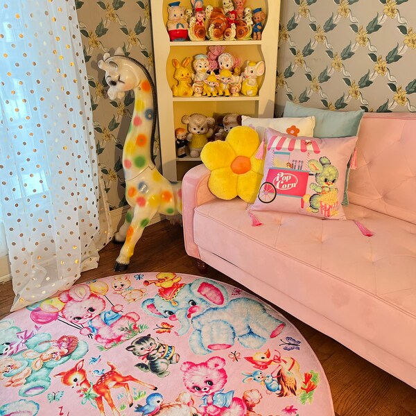 Cute Retro Vintage Kitschy Critters Rug - Vintage Kitsch Baby Nursery ...