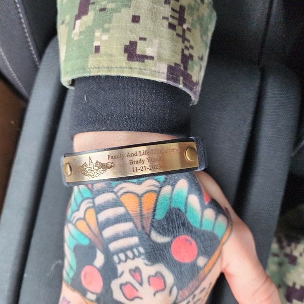 Custom Military Memorial Leather Bracelet, KIA Remembrance Gift for ...