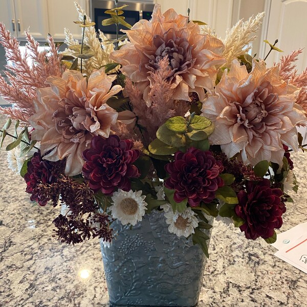 Rustic Woodland Standing Grapevine Floral Table Arrangement in Pink and ...