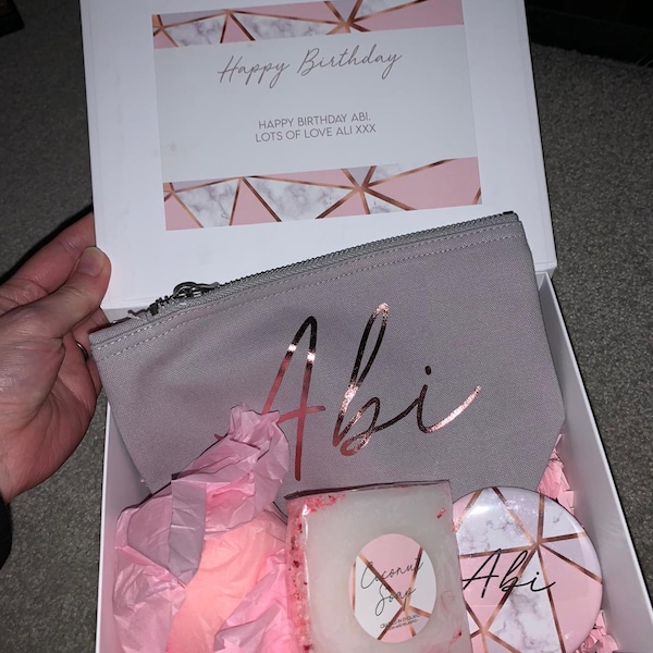 Personalised Happy Birthday Gift Box Filled, Rose Gold Best Friend Gift ...