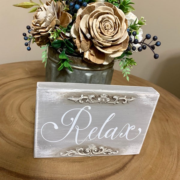 Relax Sign, Bathroom Decor, Wooden Spa Sign Shabby Chic Decor Vintage ...