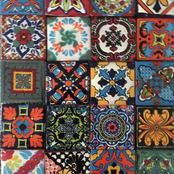 100 Hand Painted Mexican Talavera Tiles 2" X 2" Tiles Folk Art Handmade ...