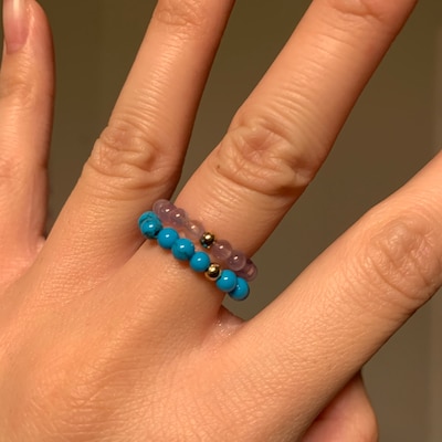Beaded Stackable Rings Gemstone Beaded Ring, Crystal Ring, Stretch ...