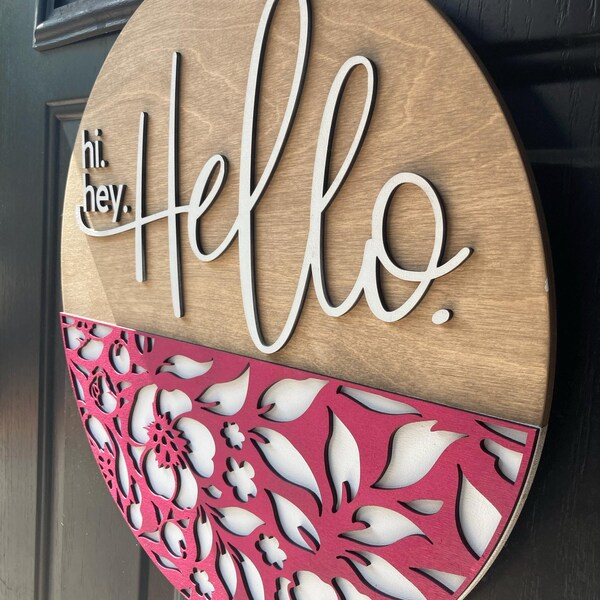 Hi Hey Hello Welcome Sign – Round Wooden Door Hanger – Seasonal Porch ...