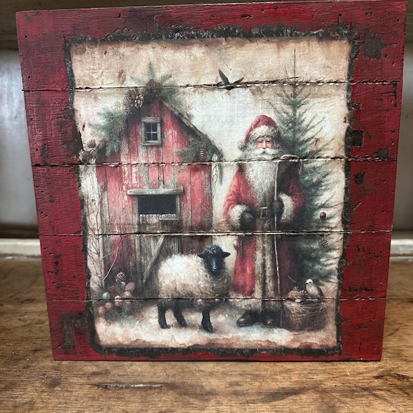 Primitive Farmhouse Grungy Old World Santa Claus Christmas Sheep Barn ...