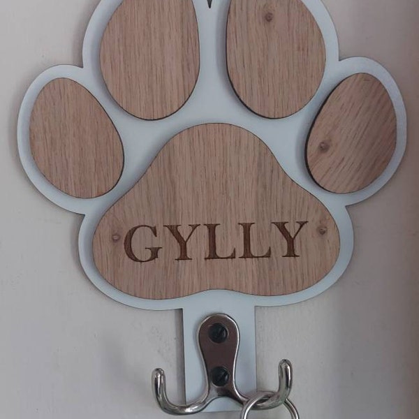 Personalised Dog Lead Holder/hook, Dog Lovers Gift, Dog Paw Print Hook ...