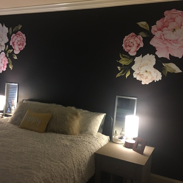 Peony Floral Wall Decals Watercolor Peony Large Self Adhesive Wallpaper ...
