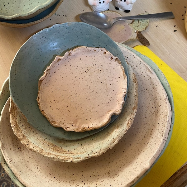 12pc Plates & Bowls Set,rustic Pottery Plates, Very Rustic, Set for 4 ...