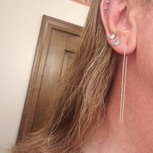 Gold Arc Threader Hoop Earrings, 14k Gold Filled Threaders, Smooth Flat ...