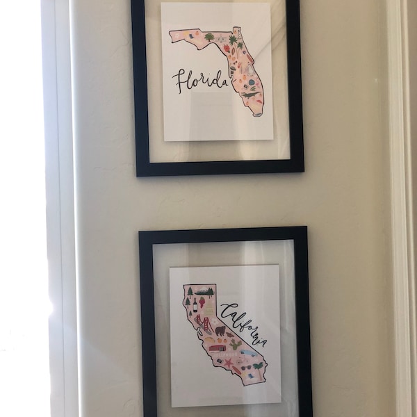 Illustrated Florida Art Print, Cute Florida Map Print, Modern Florida ...