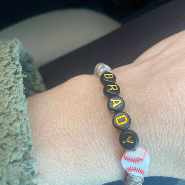 Baseball Heishi Name Bracelet | Sports Bracelet for Kids | Ball Players ...