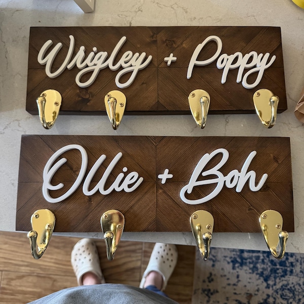 Custom Wood Mosaic Two Dog Leash Holder for Wall - Etsy