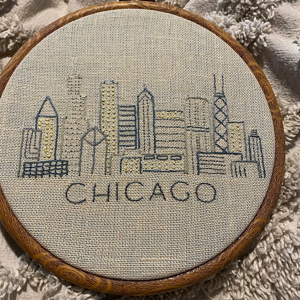 Chicago Hand Embroidery Pattern, Illinois City Skyline Design, PDF ...