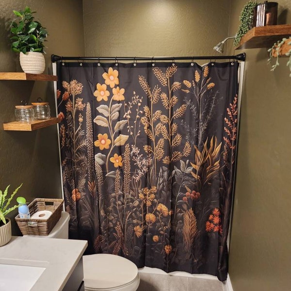 Moody Goblincore Black Botanical Shower Curtain Cottagecore Dark ...