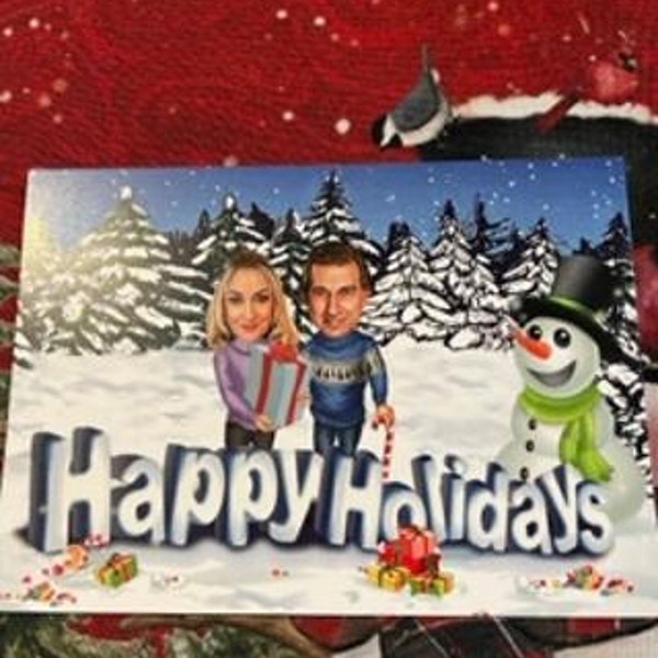 Christmas Cards, Custom Cartoon Family Portrait Gift, Holiday Cards ...