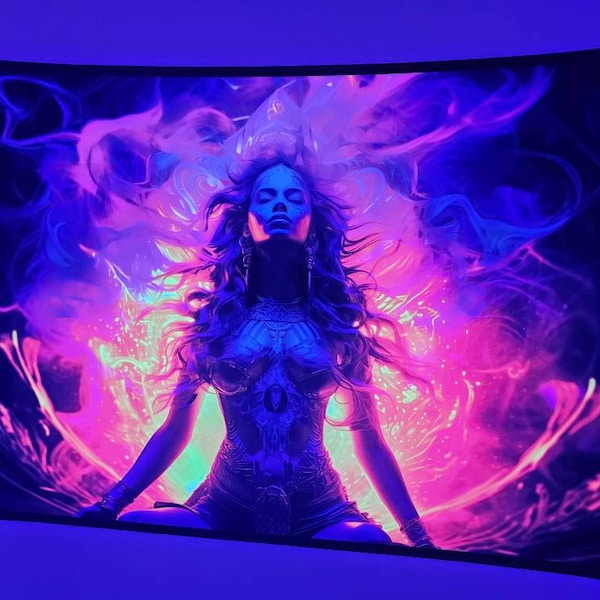 Pyramid DMT Temple Maya Inca UV Tapestry, Blacklight Reactive Wall Hanging, Neon Backdrop, Party ...