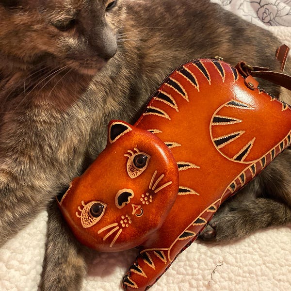 Genuine Handmade Leather Cat Cross-body Handbag Purse Kitty - Etsy