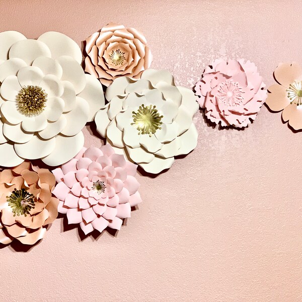 Paper Flowers Set | Rose Gold, Pink, Pale Rose Paper Flowers | Nursery ...