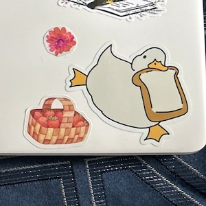 Duck Running Away With Bread Sticker Laptop Sticker Water Bottle ...