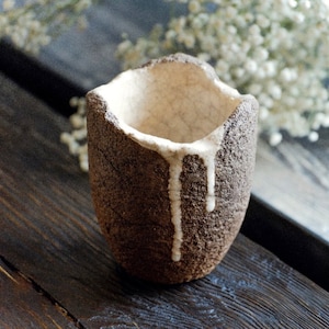 Ceramic Cup Handless Pottery Mug Black and White Ceramic Tea Mug Coffee ...