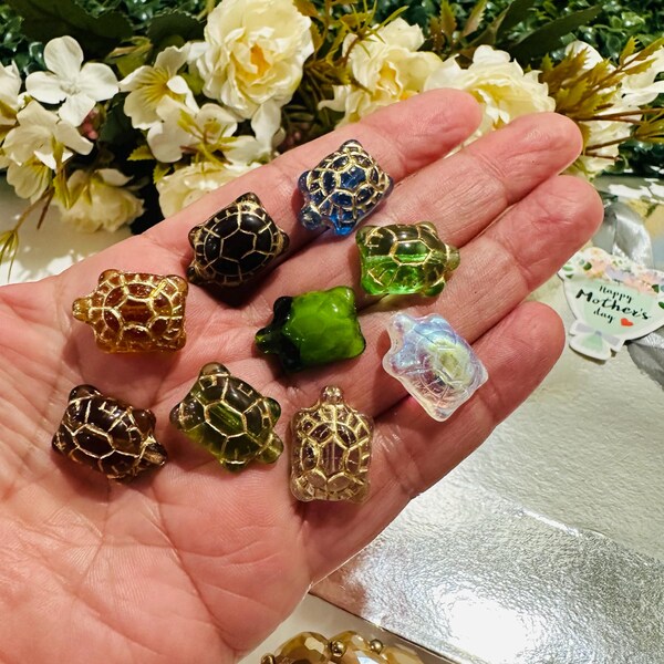 Large Glass Turtle Bead With Gold Inlay - Czech Glass Beads - 19mm X ...