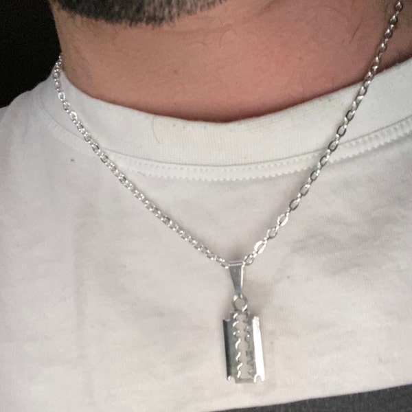 Razor Blade Silver Necklace & Pendent | Emo Goth Cool Fashion Rock ...