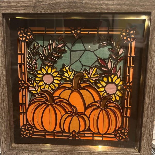 Pumpkin Stained Glass Shadow Box Svg, Fall Shadow Box Svg, Sunflower ...