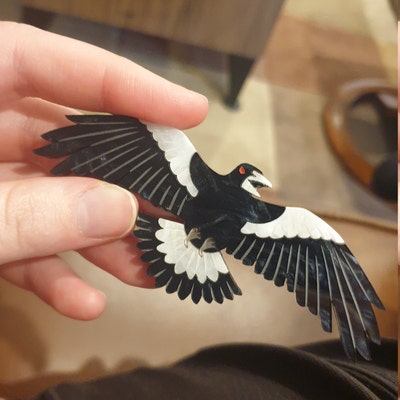 Swooping Magpie Brooch Black and White Laser Cut Acrylic - Etsy