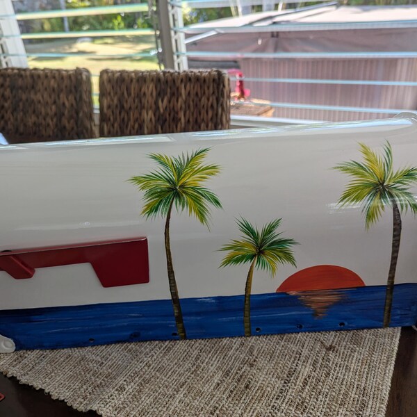 Blue Stripe With Floral Paint Metal Mailbox, White Standard Medium ...