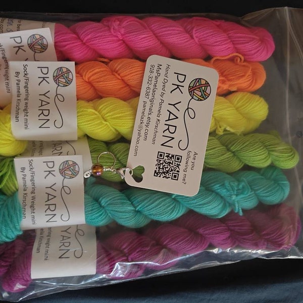 Set of 12 Neon Rainbow Mini Skeins, Fluorescent Yarn, Neon Sock Yarn ...