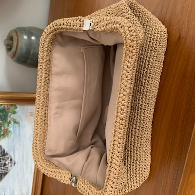 XL Raffia Camel Clutch Bag for Women, Natural Summer Handbag, Knitted ...