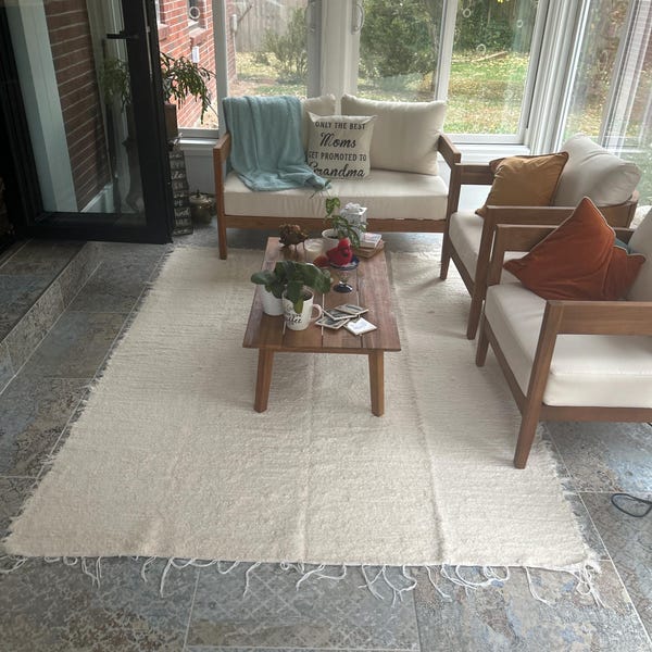 Large Handwoven Cream Rug 6.5x10 Feet Cream Area Rug, Living Room Rug ...