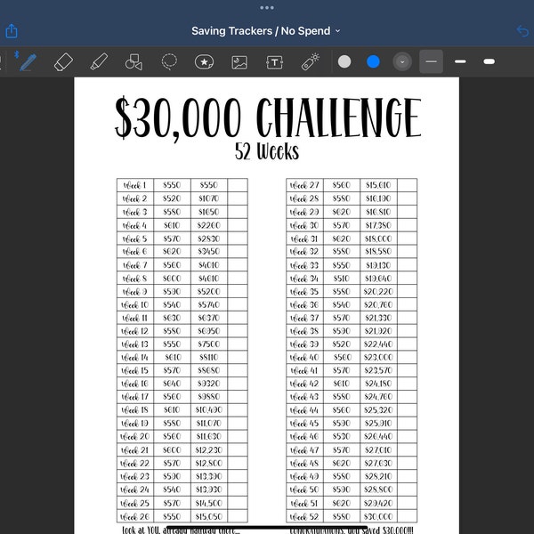 30K 52 Week Challenge PRINTABLE, 30000 in 1 Year, House Savings, 30K ...