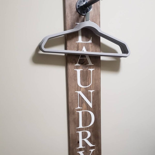 Laundry Sign With Hanging Pole | Rustic Laundry Room Hanger | Farmhouse ...