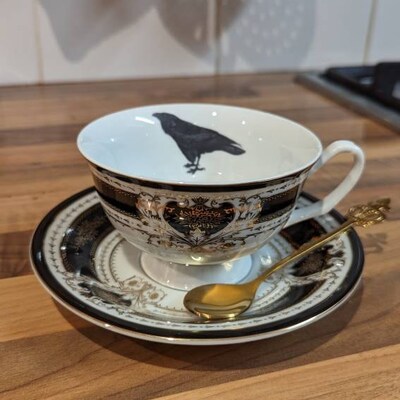 Gorgeous Black and Gold Tea Set Bat Cat Crow and Moth - Etsy