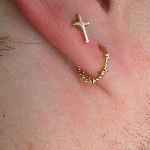 14K Solid Gold Barbed Wire Septum Ring, Gold Thorns Hoop Ring, Helix ...