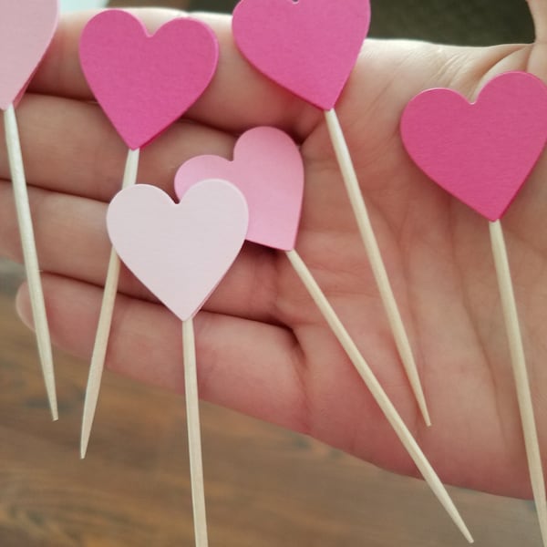 Mixed Pink Heart Cupcake Toppers, Food Picks, Party Decor, Sweet 16 ...