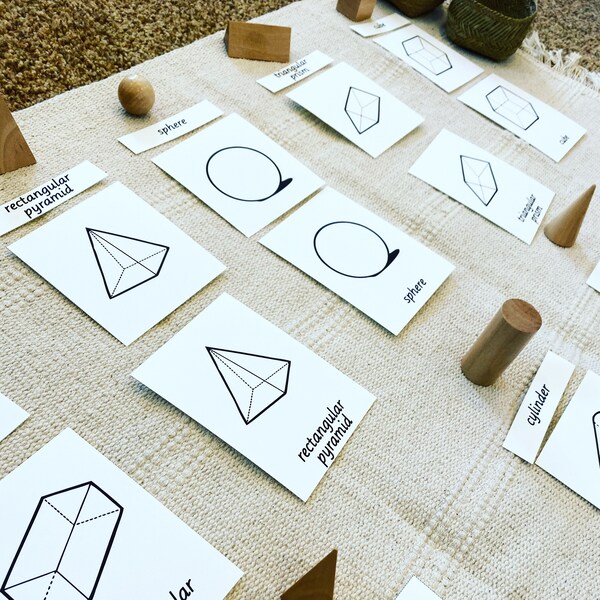 3D GEOMETRIC SHAPES Montessori Cards, Flash Cards, Three Part Cards ...