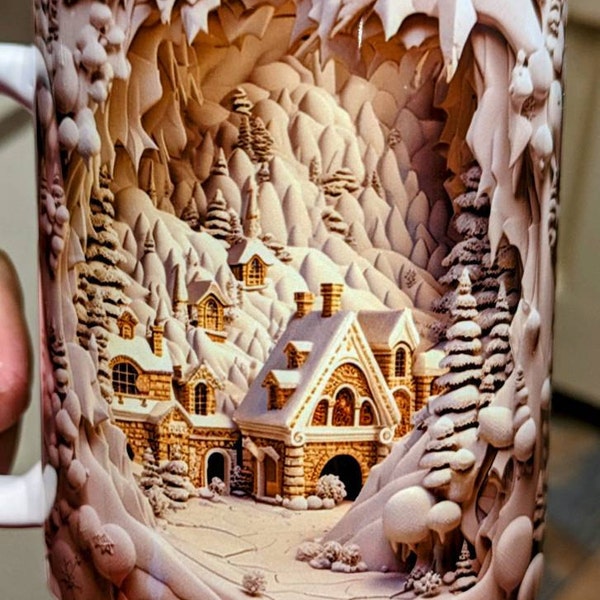 3D Winter Mug Wrap for Christmas Mug Sublimation Design, Winter Cabin ...