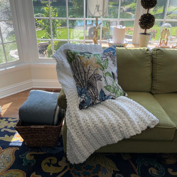 Navy Chunky Throw, Blue Throw. Blue Chunky Crocheted Blanket - Etsy