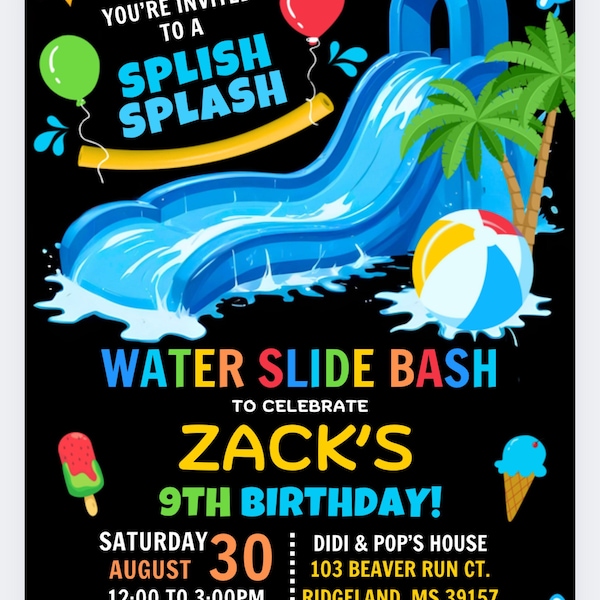 Editable Waterslide Birthday Invitation, Water Slide Invitation, Boy ...