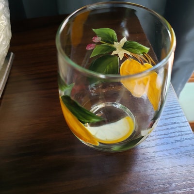 Hand Painted Lemon Wine Glass Citrus Stemware Lemon Slice - Etsy