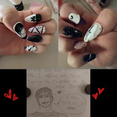 Inosuke Hashibira Demon Slayer Press on Nails Almond Square Stiletto ...