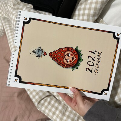 2024 Tattoo Flash Calendar, 12 Month Hanging Calendar, Colourful Prints ...