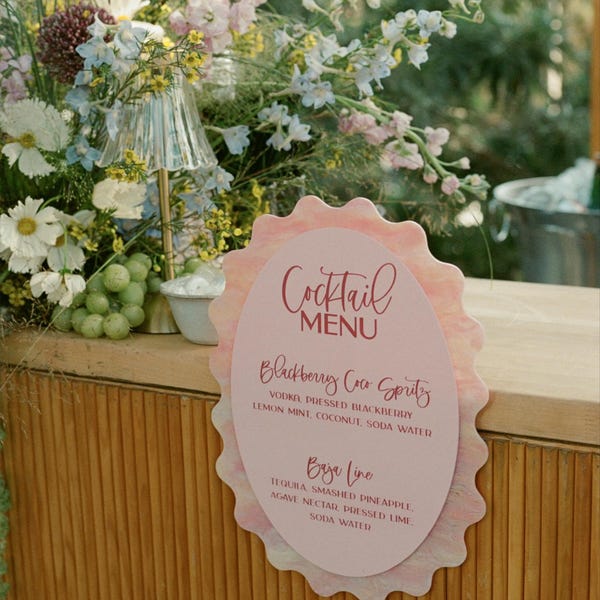 Layered Acrylic Bar Menu Sign: Wavy Border Wedding Decor - Etsy