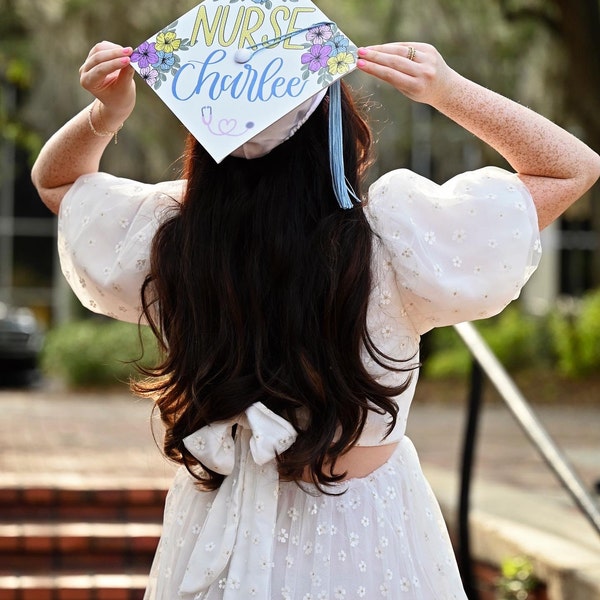 Custom cherry Blossom Bsn Graduation Cap Topper, Nursing Graduation Cap ...